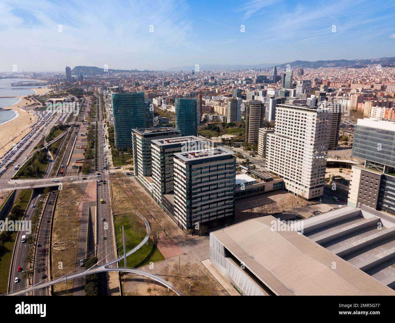 Aerial view of Diagonal Mar i el Front Maritim del Poblenou, Barcelona ...