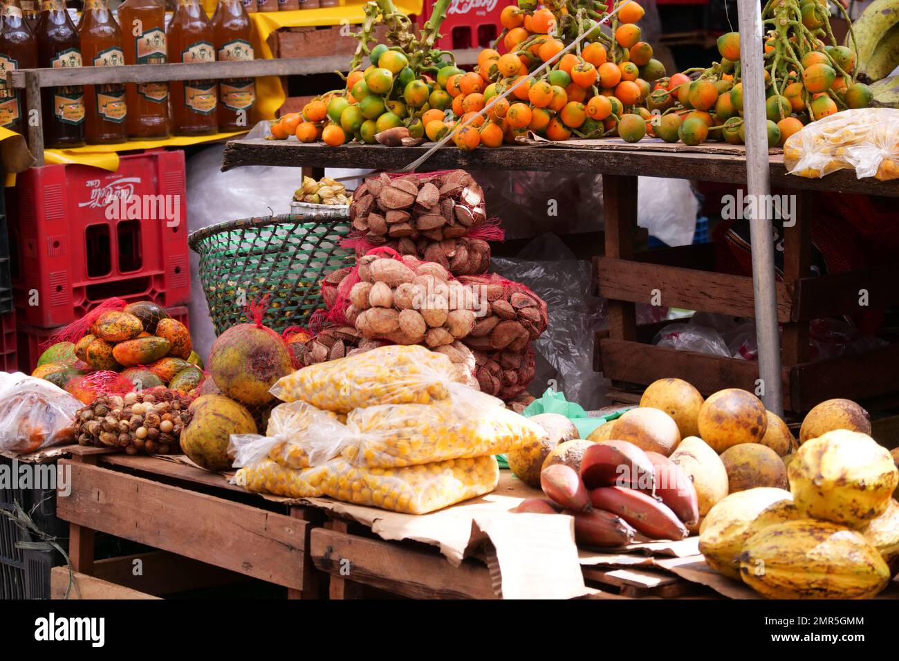 Close up of fruits and vegetables at a fruit stall at Mercado Ver o ...
