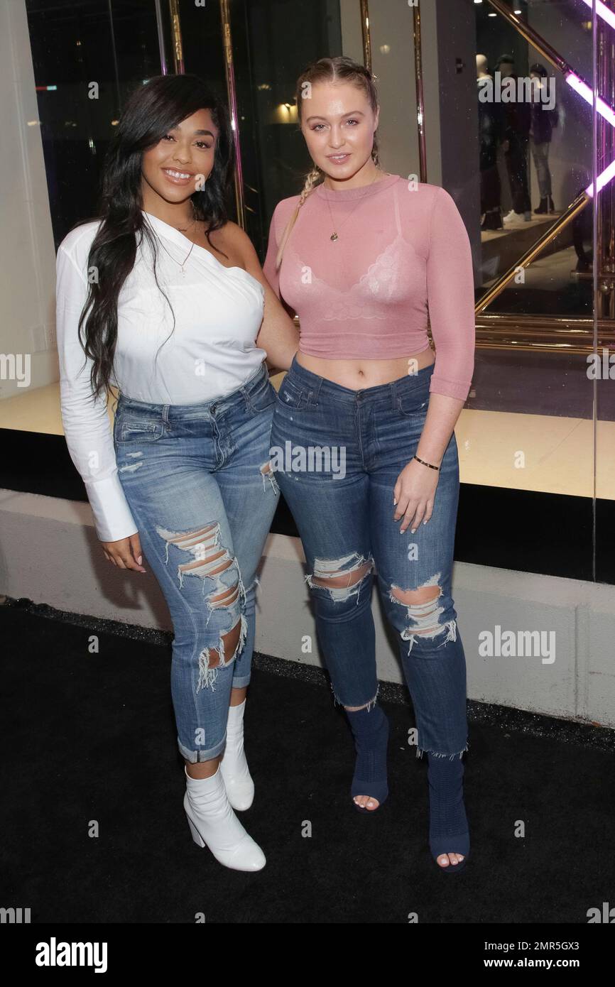 Models Jordyn Woods, left, and Iskra Lawrence attend American Eagle's ...