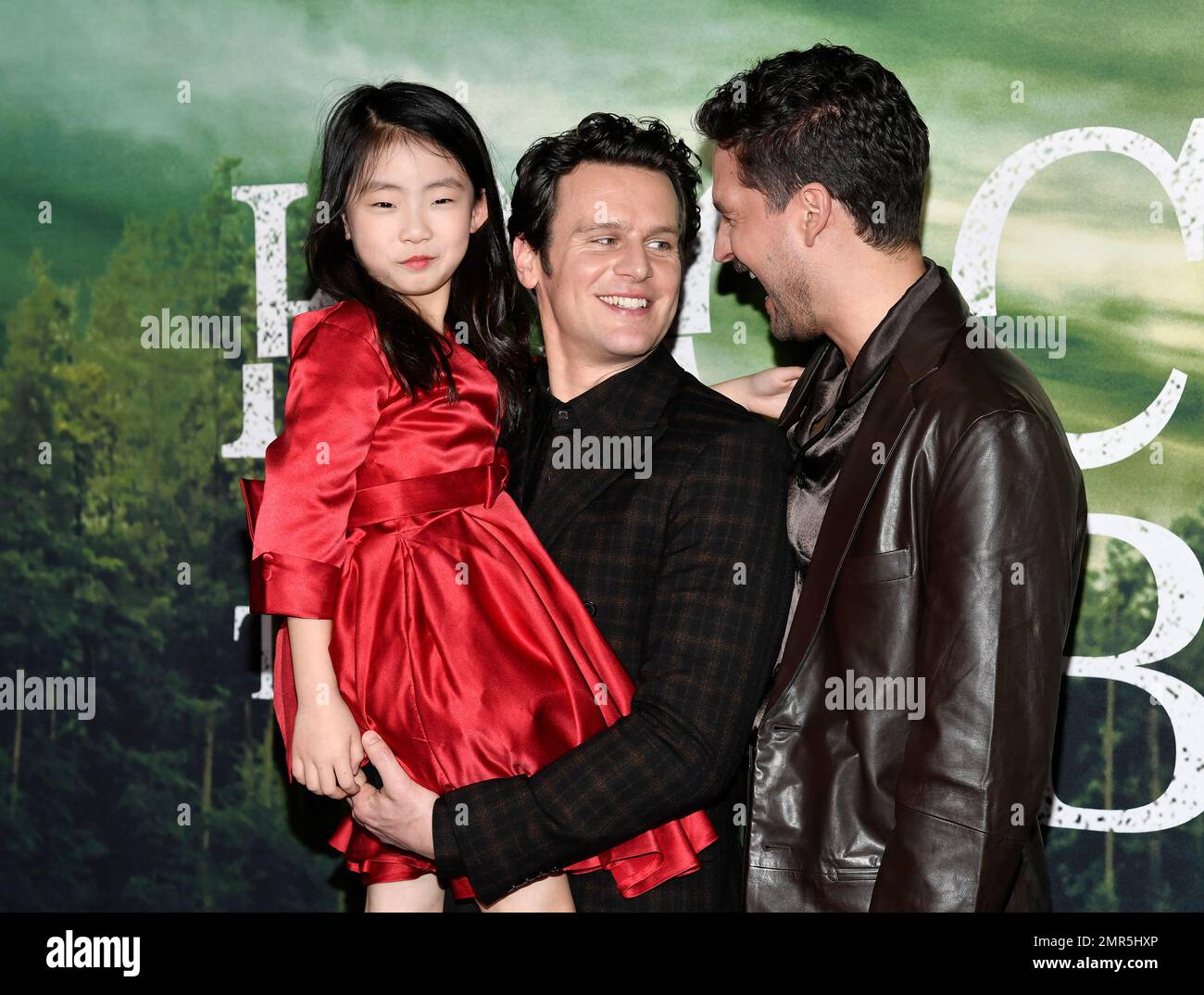 Jonathan Groff, left, Kristen Cui and Ben Aldridge attend the "Knock at ...