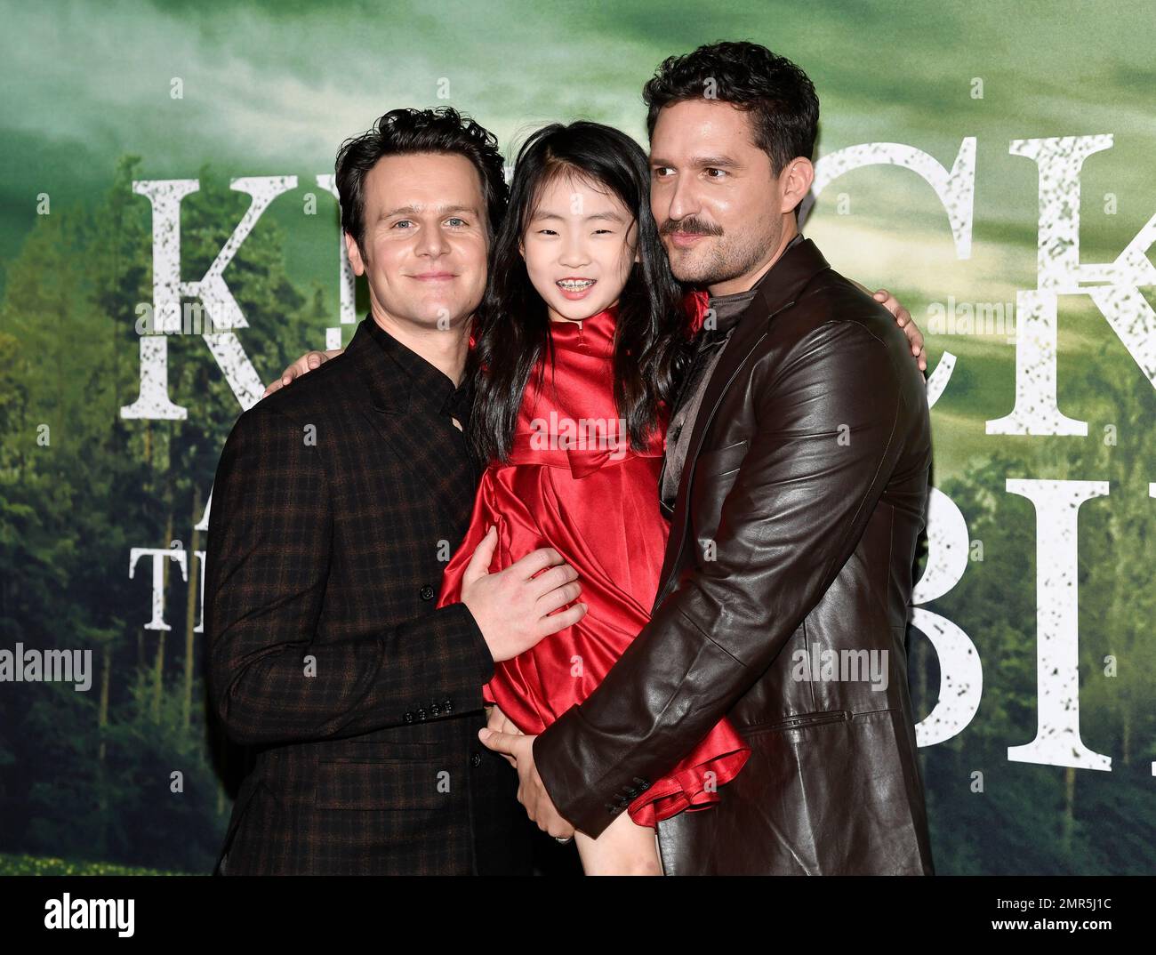 Jonathan Groff, left, Kristen Cui and Ben Aldridge attend the "Knock at ...