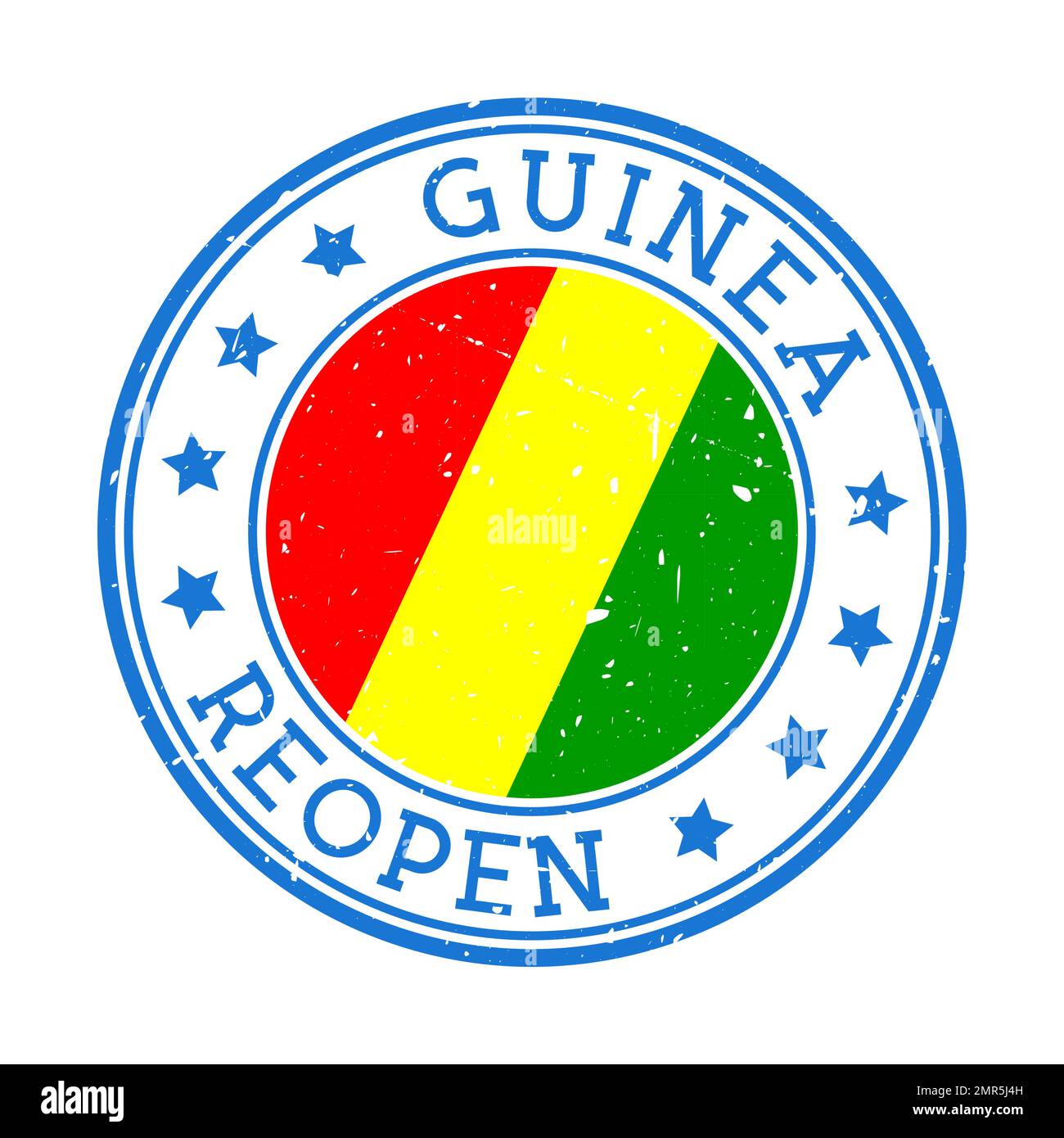 Guinea Reopening Stamp. Round badge of country with flag of Guinea ...