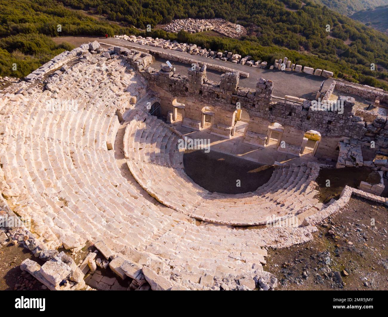 View from drone of Hellenistic Odeon in ancient settlement of Kibyra ...