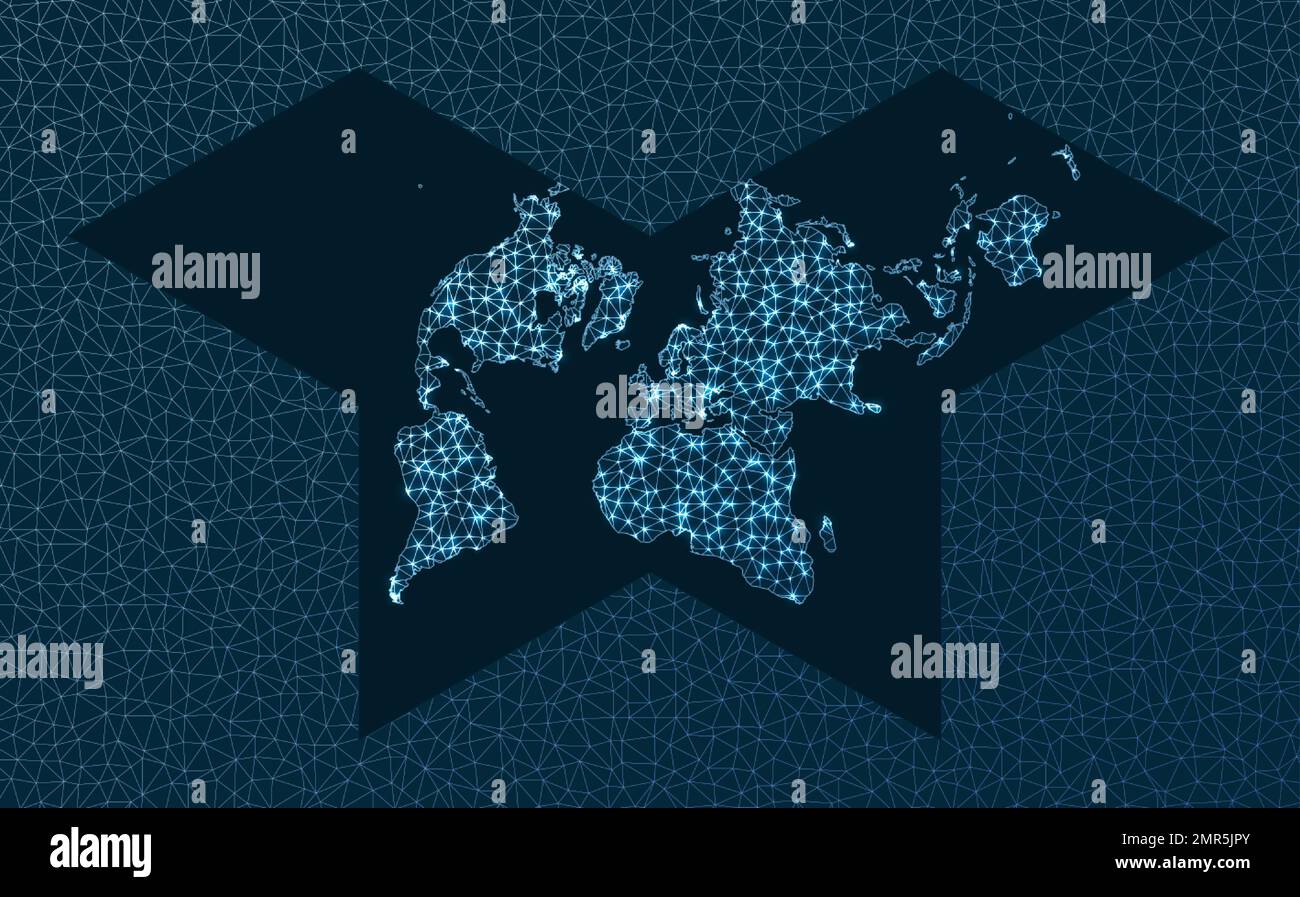 Abstract map of world network. Polyhedral Butterfly projection. World ...