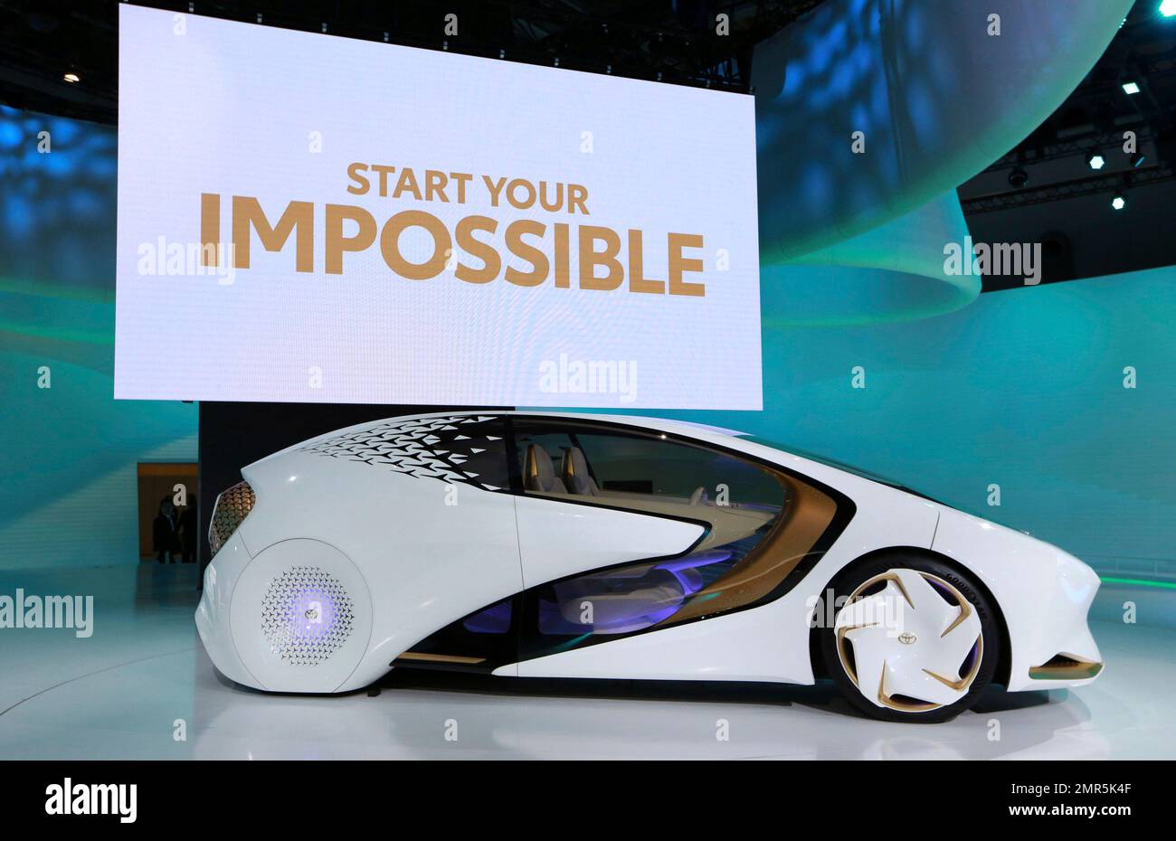 A Toyota Concept-i concept car is displayed during the media preview of ...