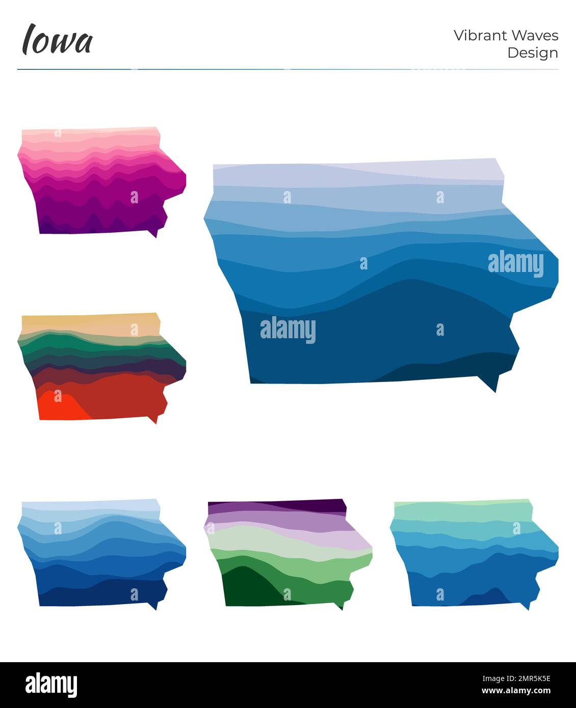 Set of vector maps of Iowa. Vibrant waves design. Bright map of US ...