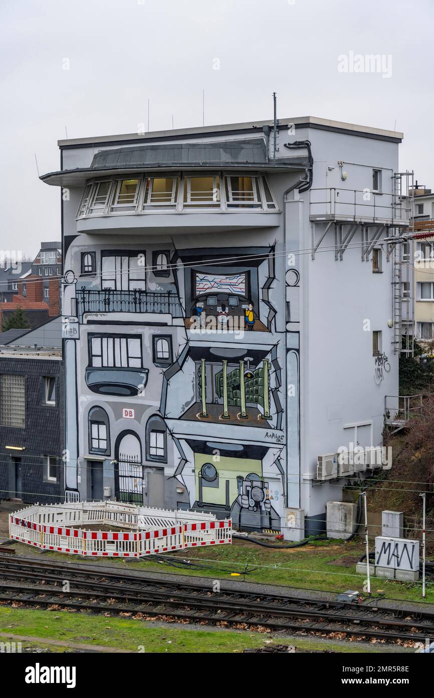 The Deutsche Bahn AG signal box in Mülheim-Styrum, controls train ...