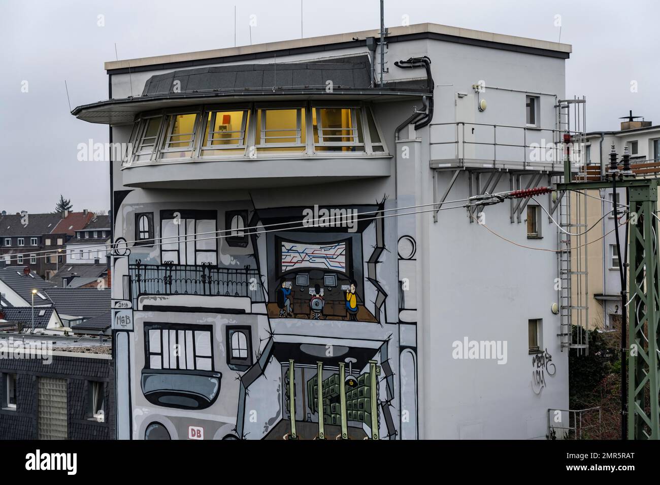 The Deutsche Bahn AG signal box in Mülheim-Styrum, controls train ... The Deutsche Bahn AG signal box in Mülheim-Styrum, controls train ...