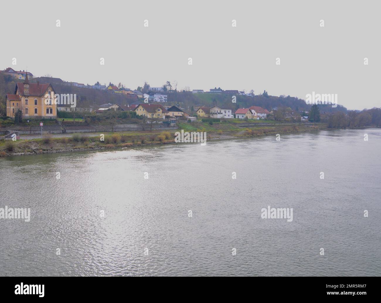 River Inn like natural border of Austria and Germany. Obernberg on Inn ...