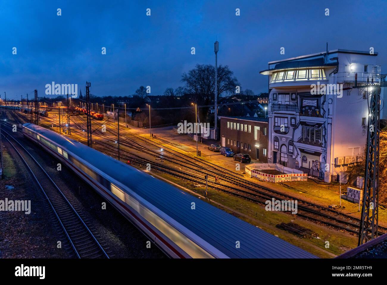 The Deutsche Bahn AG signal box in Mülheim-Styrum, controls train ... The Deutsche Bahn AG signal box in Mülheim-Styrum, controls train ...