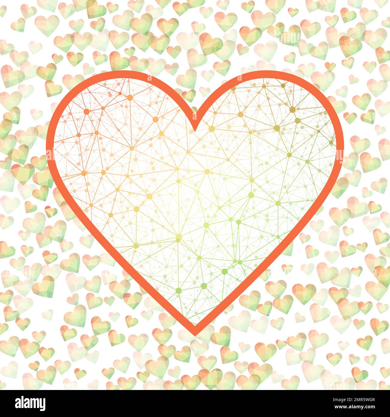 Low Poly Heart. Geometric heart mesh in red, yellow, and green color ...