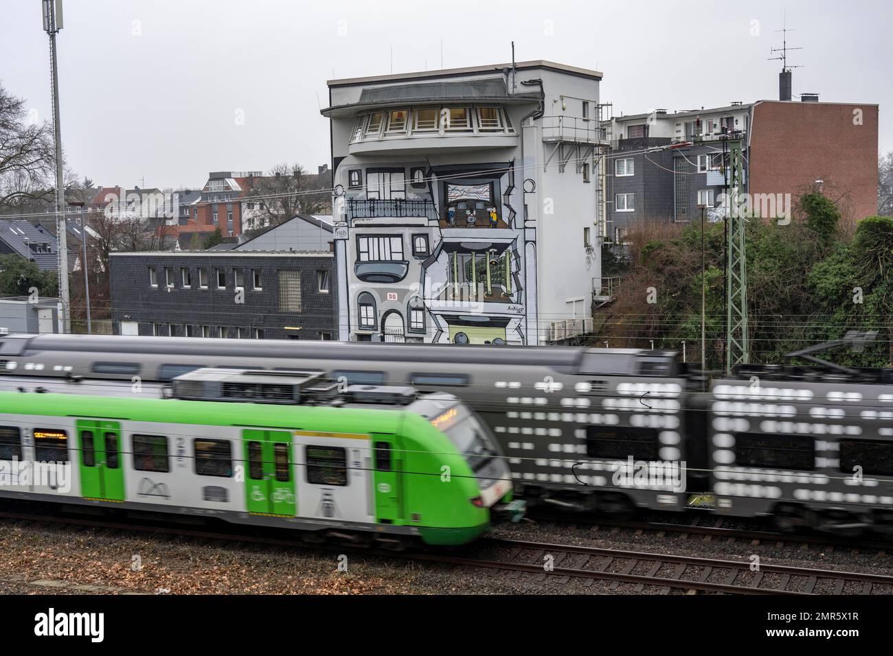 The Deutsche Bahn AG signal box in Mülheim-Styrum, controls train ... The Deutsche Bahn AG signal box in Mülheim-Styrum, controls train ...