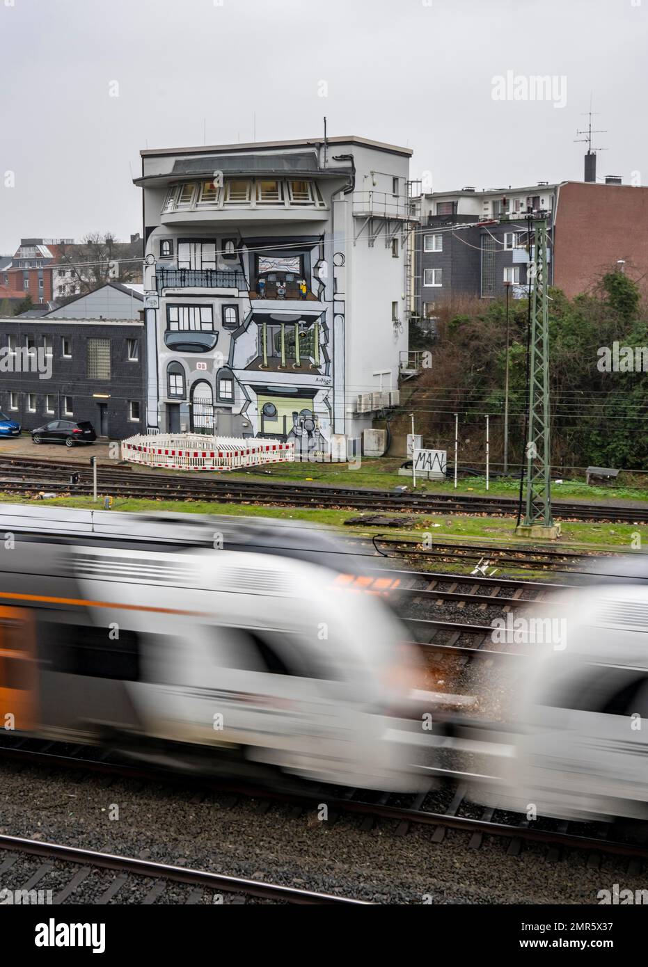 The Deutsche Bahn AG signal box in Mülheim-Styrum, controls train ...