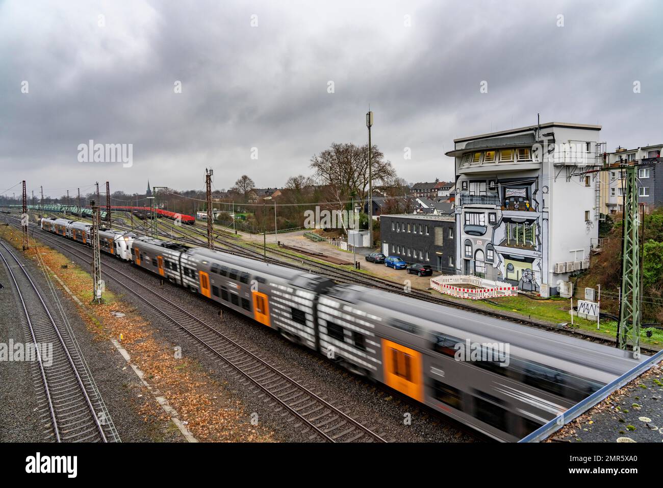 The Deutsche Bahn AG signal box in Mülheim-Styrum, controls train ...
