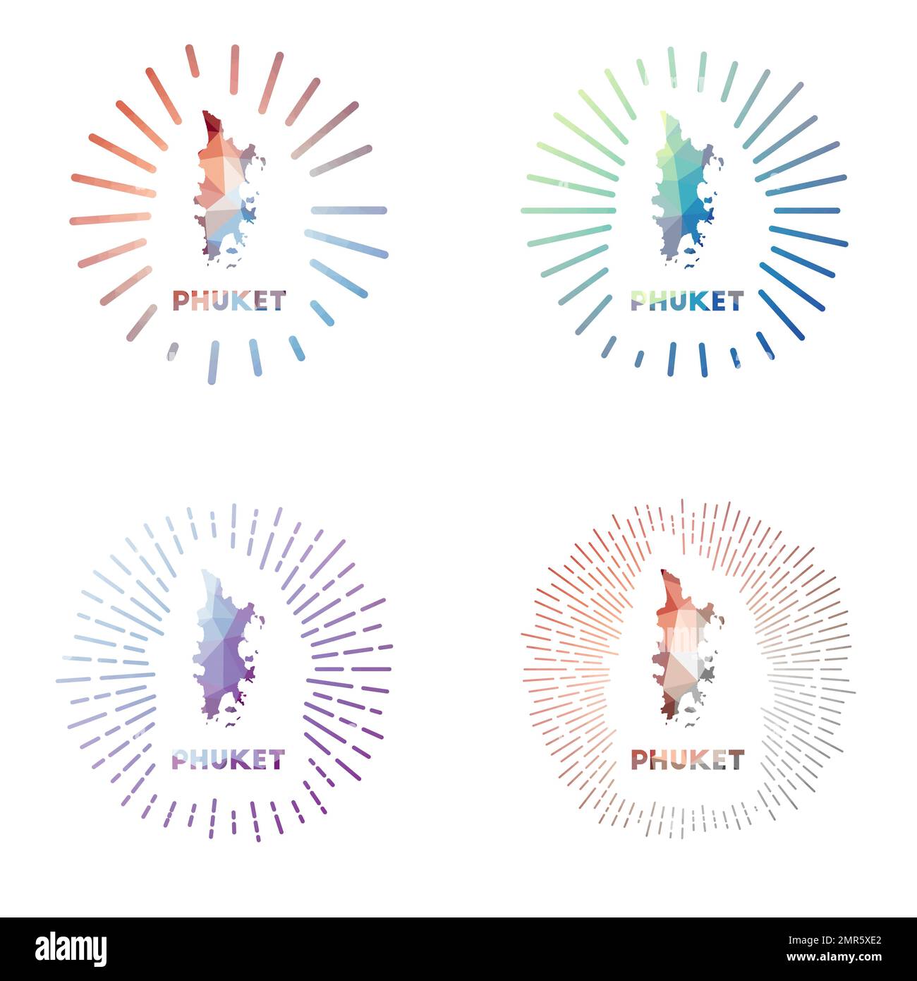 Phuket low poly sunburst set. Logo of island in geometric polygonal ...
