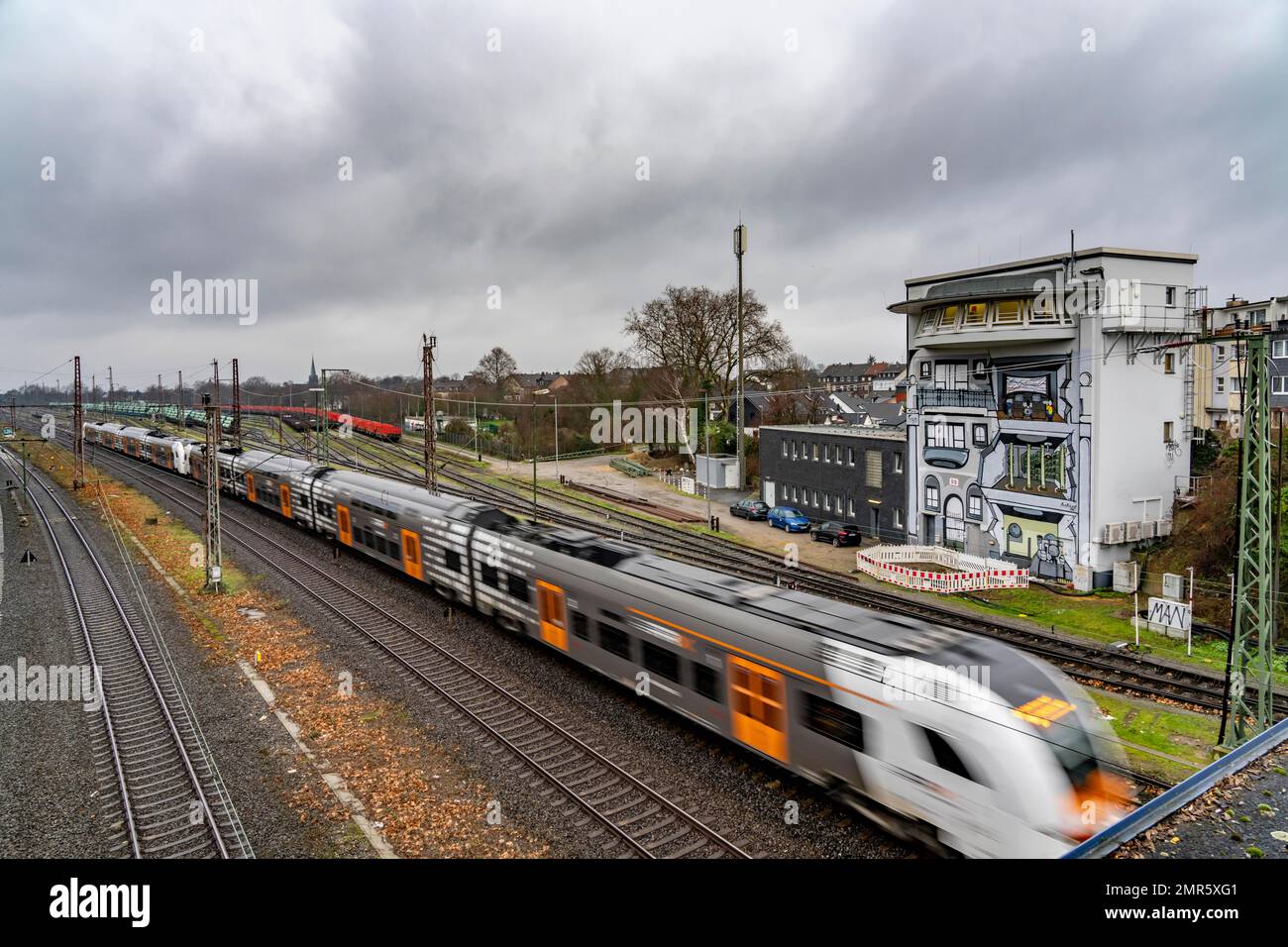 The Deutsche Bahn AG signal box in Mülheim-Styrum, controls train ... The Deutsche Bahn AG signal box in Mülheim-Styrum, controls train ...