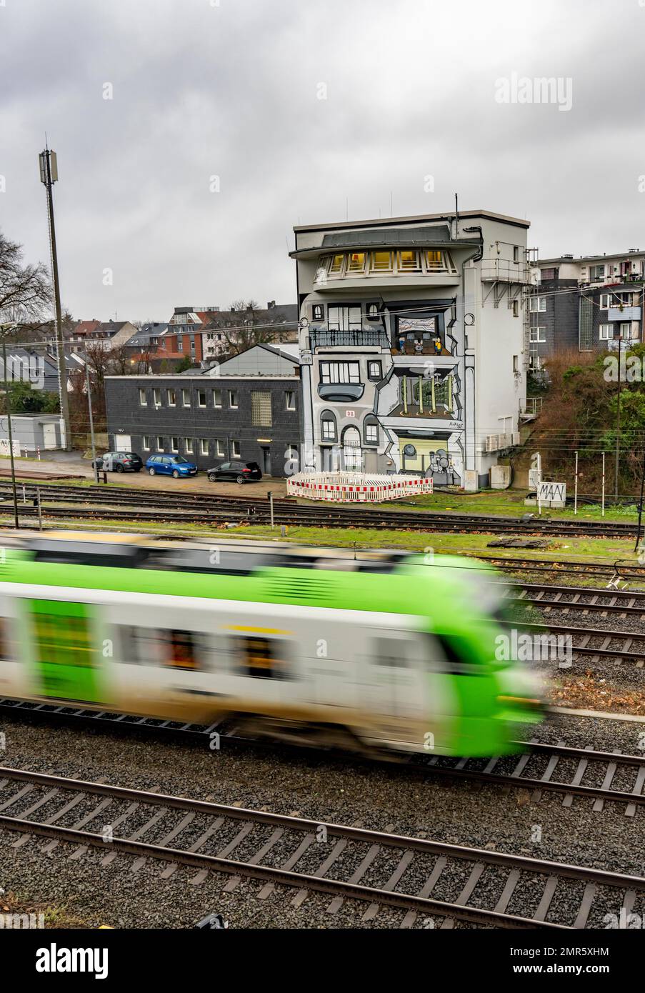 The Deutsche Bahn AG signal box in Mülheim-Styrum, controls train ...