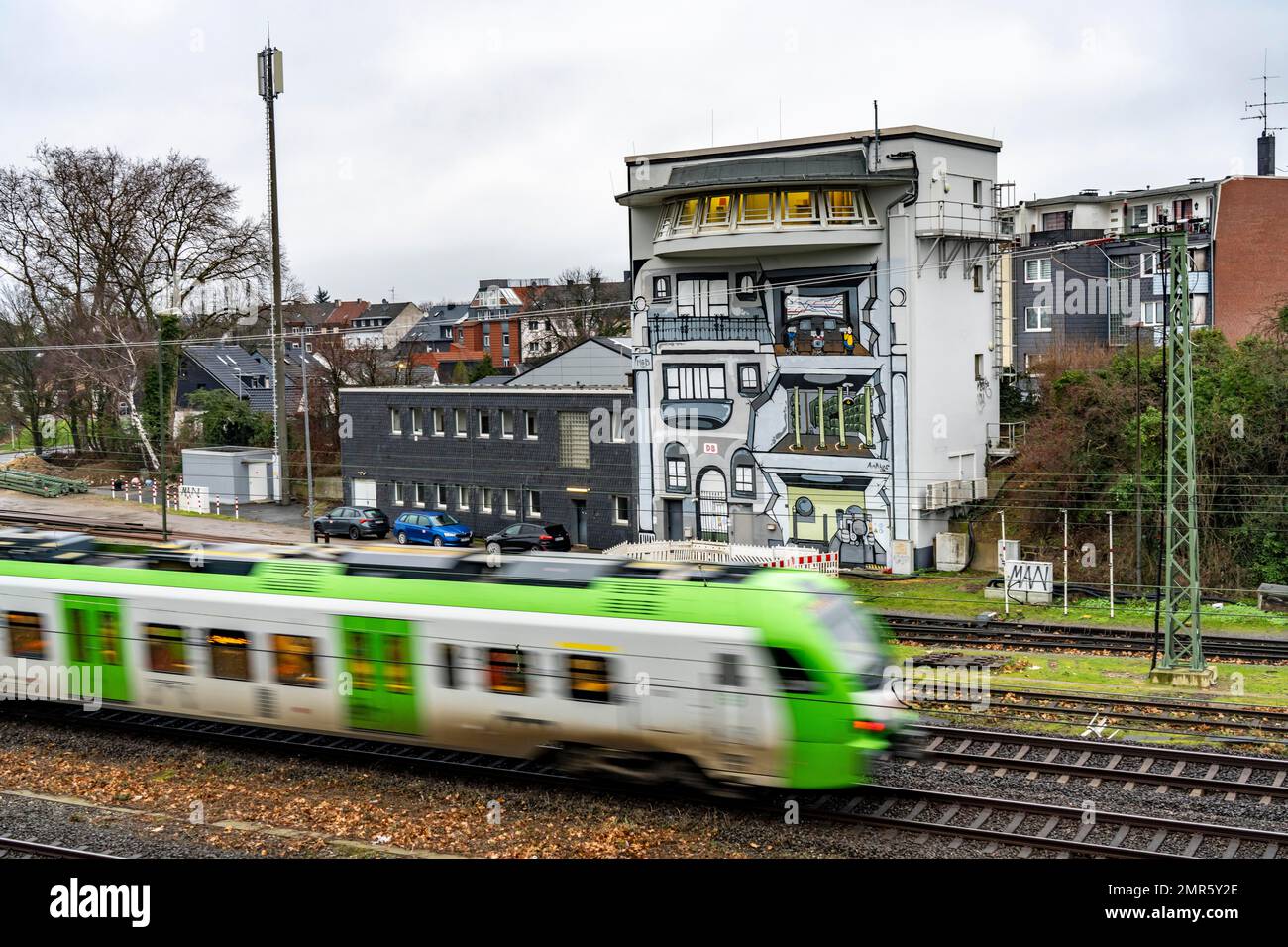 The Deutsche Bahn AG signal box in Mülheim-Styrum, controls train ... The Deutsche Bahn AG signal box in Mülheim-Styrum, controls train ...