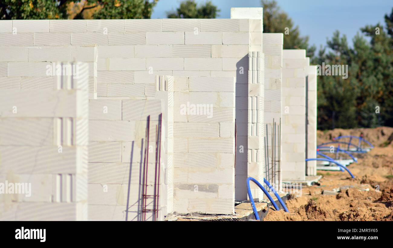 Terraced houses under construction. Housing estate development under ...
