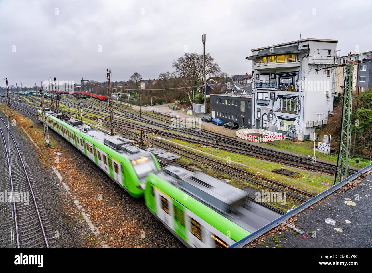 The Deutsche Bahn AG signal box in Mülheim-Styrum, controls train ...