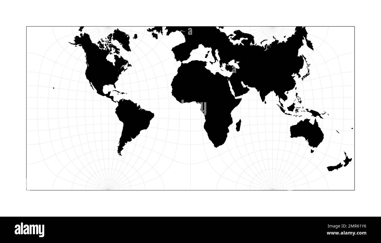 World contour. Guyou hemisphere-in-a-square projection. Plan world ...