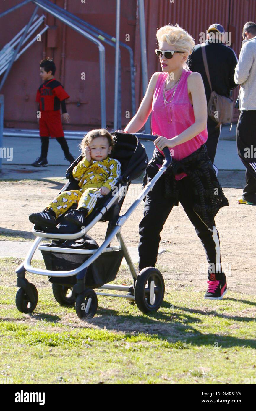 Gewn Stefani brought the kids to the park to watch her son play flag ...