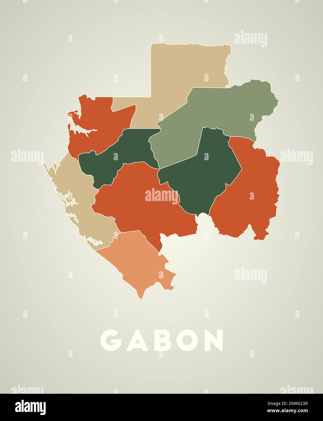 Gabon poster in retro style. Map of the country with regions in autumn ...