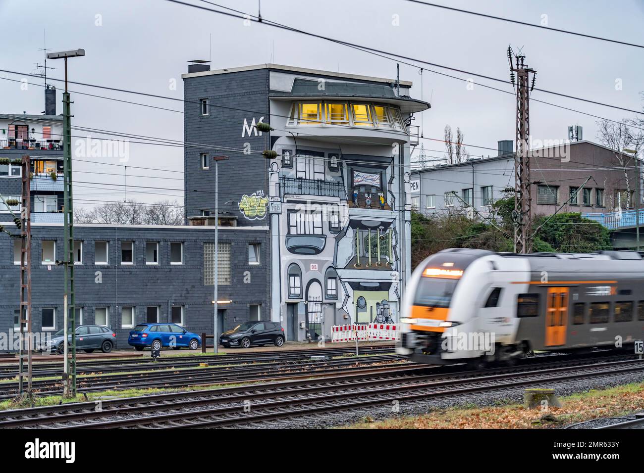 The Deutsche Bahn AG signal box in Mülheim-Styrum, controls train ...