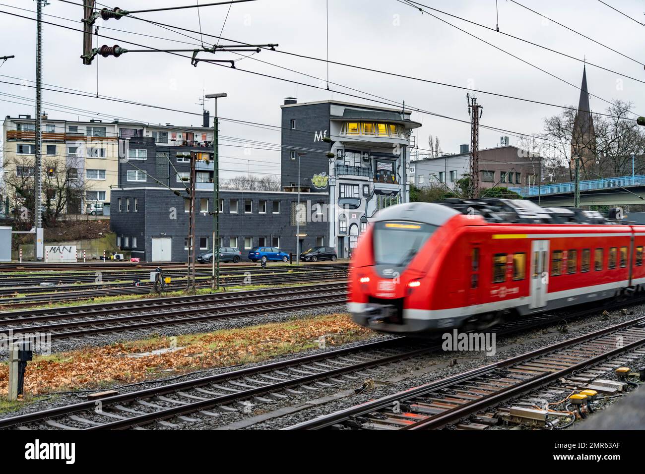 The Deutsche Bahn AG signal box in Mülheim-Styrum, controls train ...