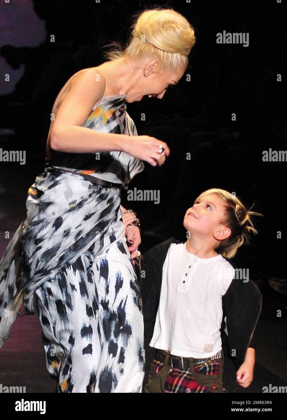 Singer and L.A.M.B. fashion designer Gwen Stefani walks the runway in a ...