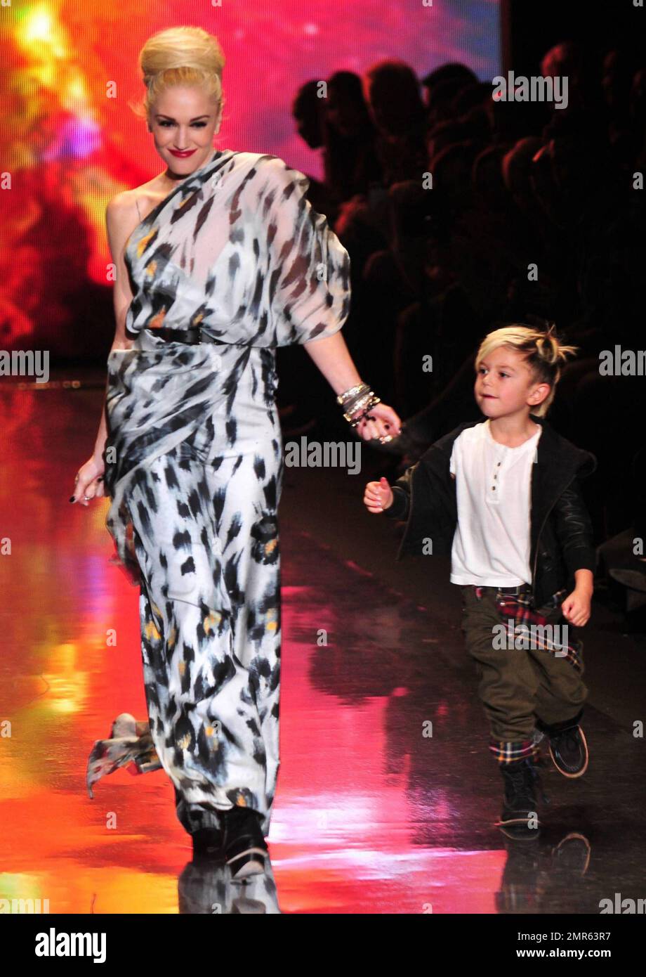 Singer and L.A.M.B. fashion designer Gwen Stefani walks the runway in a ...