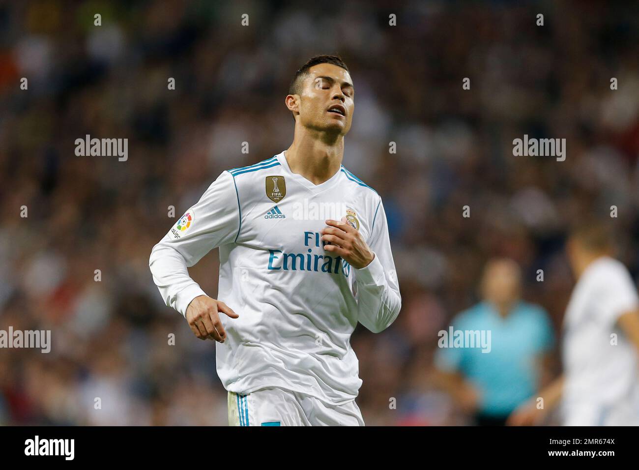 Real Madrid's Cristiano Ronaldo closes his eyes during the Spanish La ...