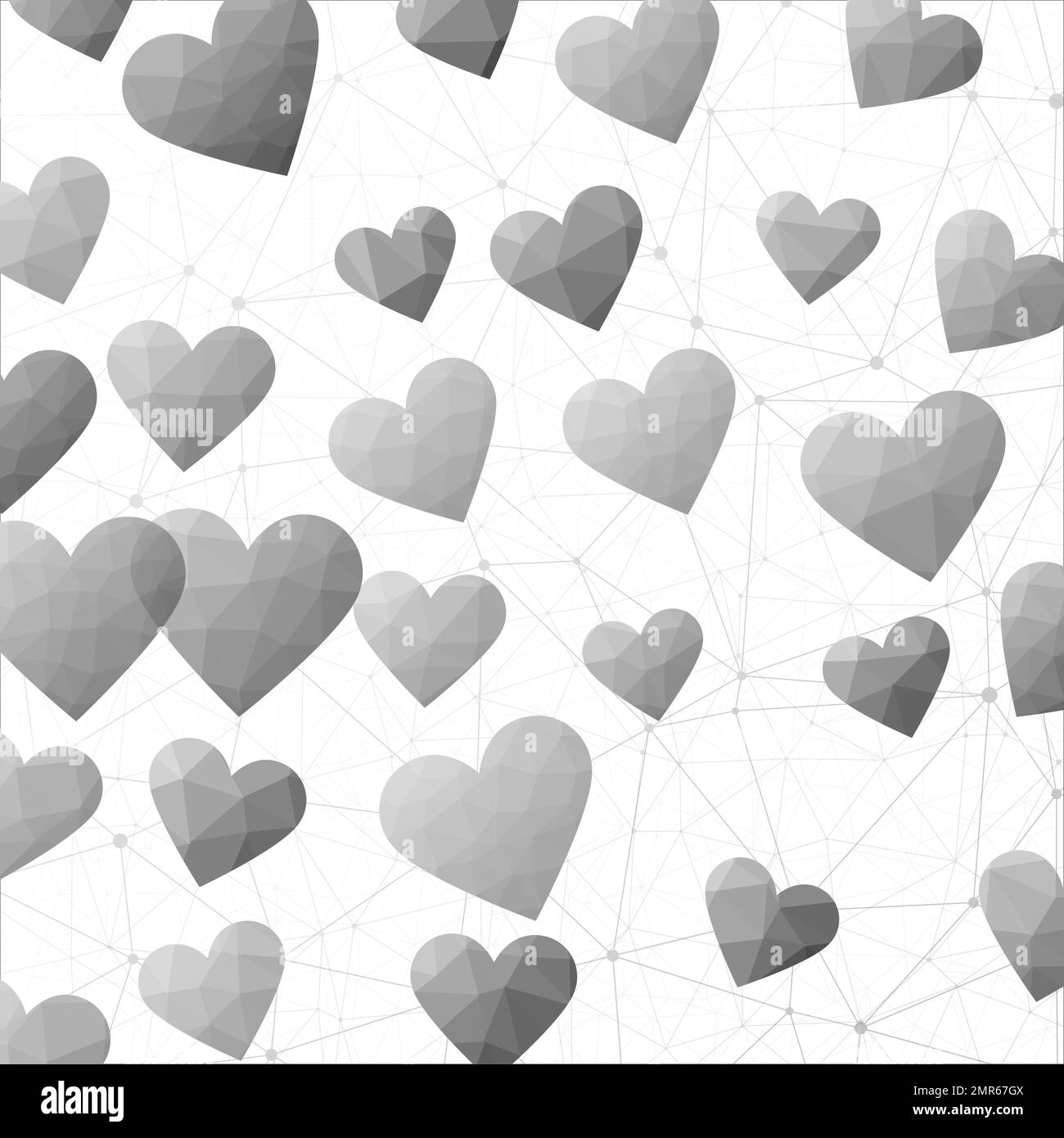 Hearts. Polygonal hearts in gray colors. Appealing digital design ...