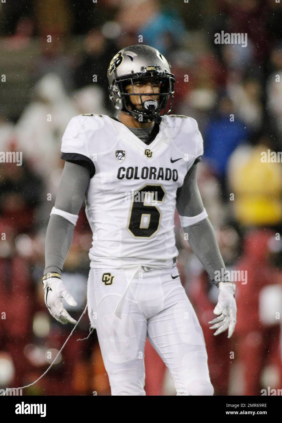 Colorado defensive back Evan Worthington (6) stands on the field during ...
