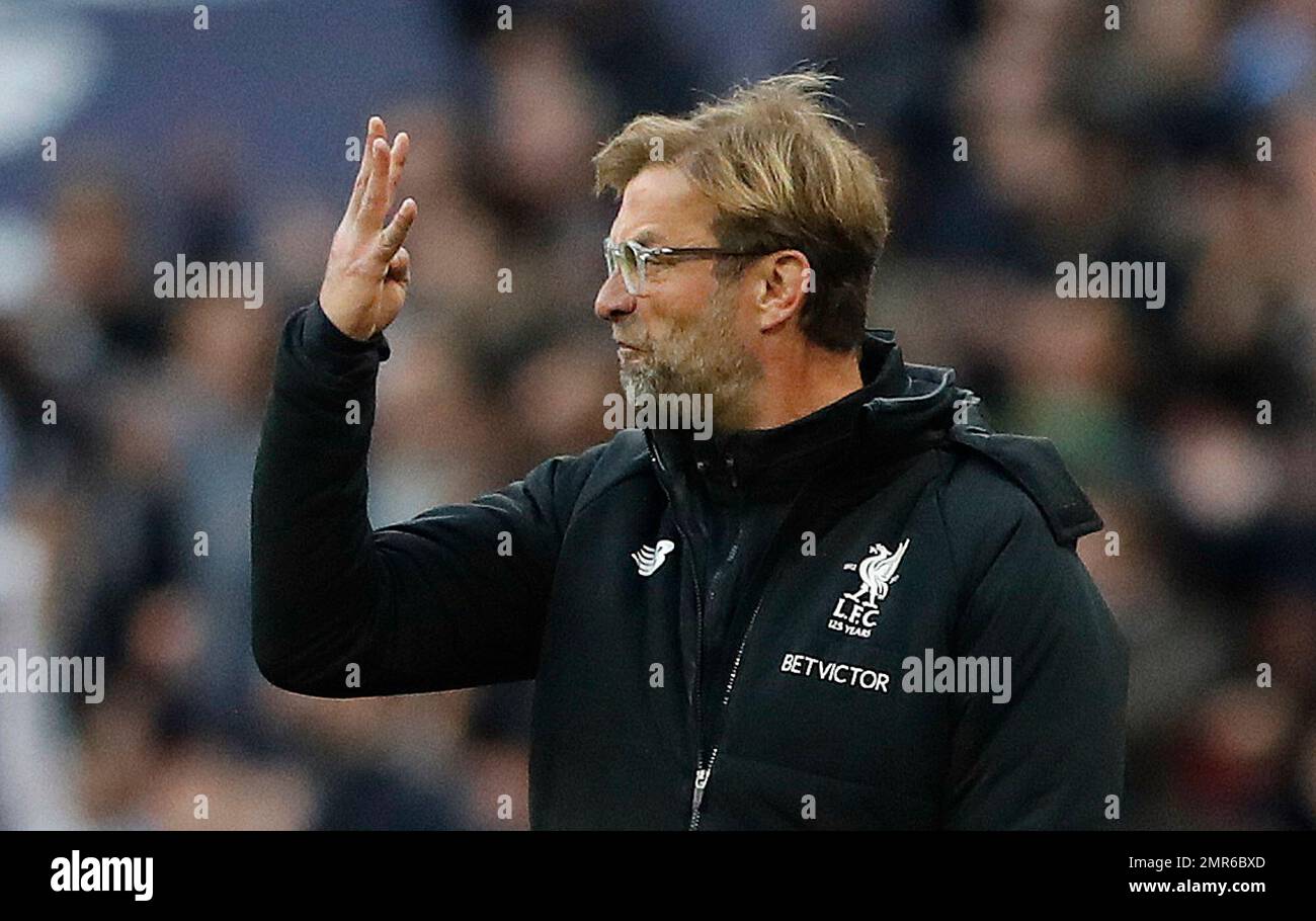 Liverpool head coach Juergen Klopp gestures during the English Premier ...