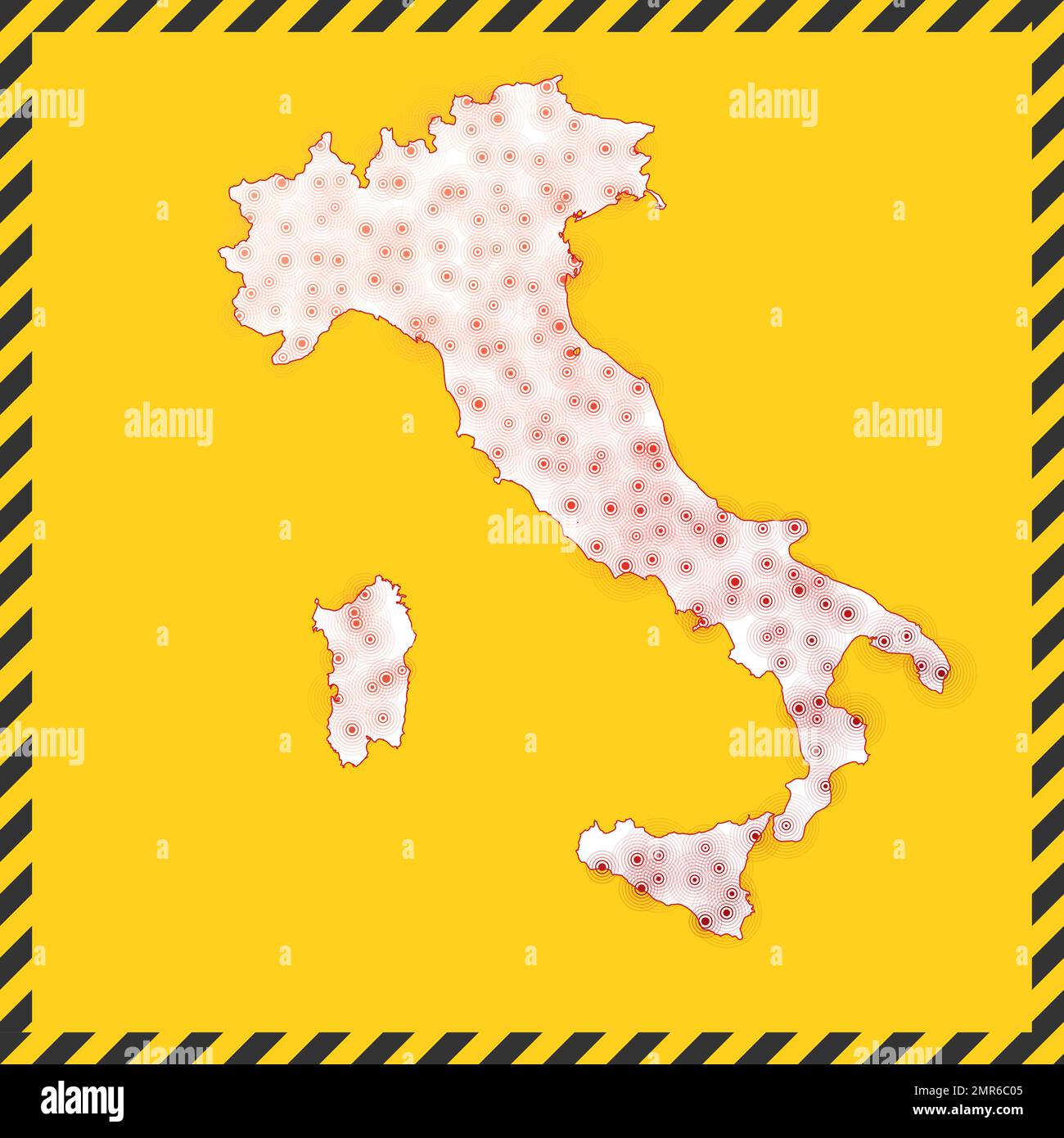 Italy closed - virus danger sign. Lockdown country icon. Black striped ...