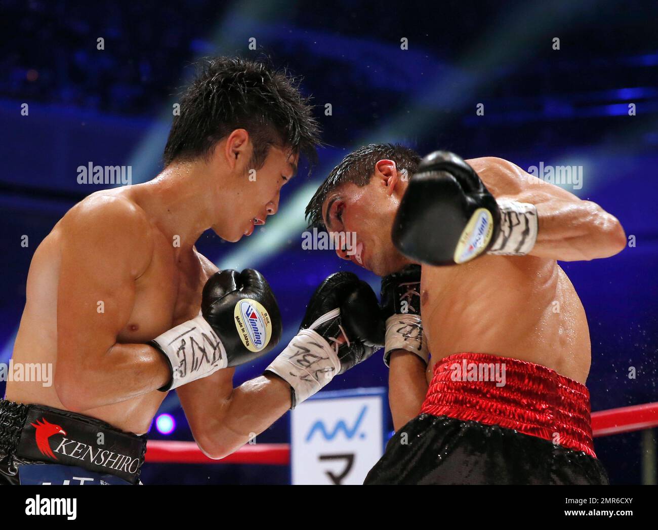 Japanese champion Ken Shiro, left, fights with Mexican challenger Pedro ...