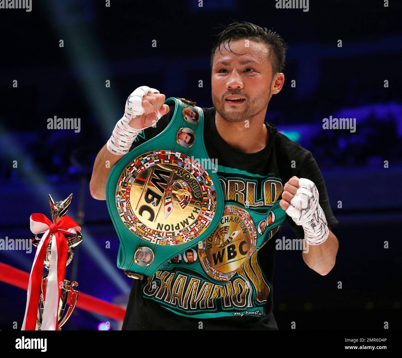 Japanese champion Daigo Higa strikes a pose after a WBC world flyweight boxing title match ...