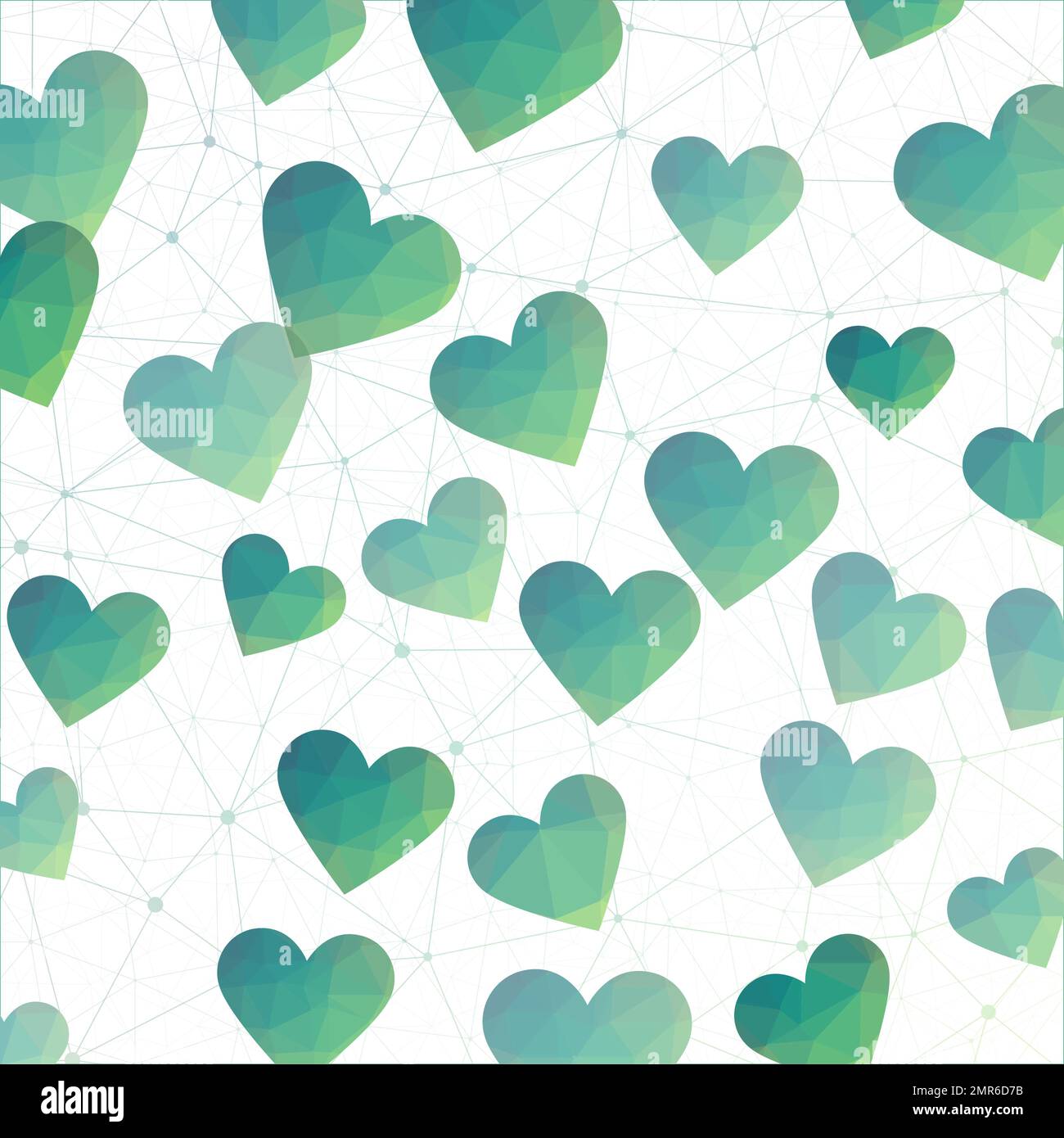 Abstract colorful hearts background. Polygonal hearts in blue, green ...