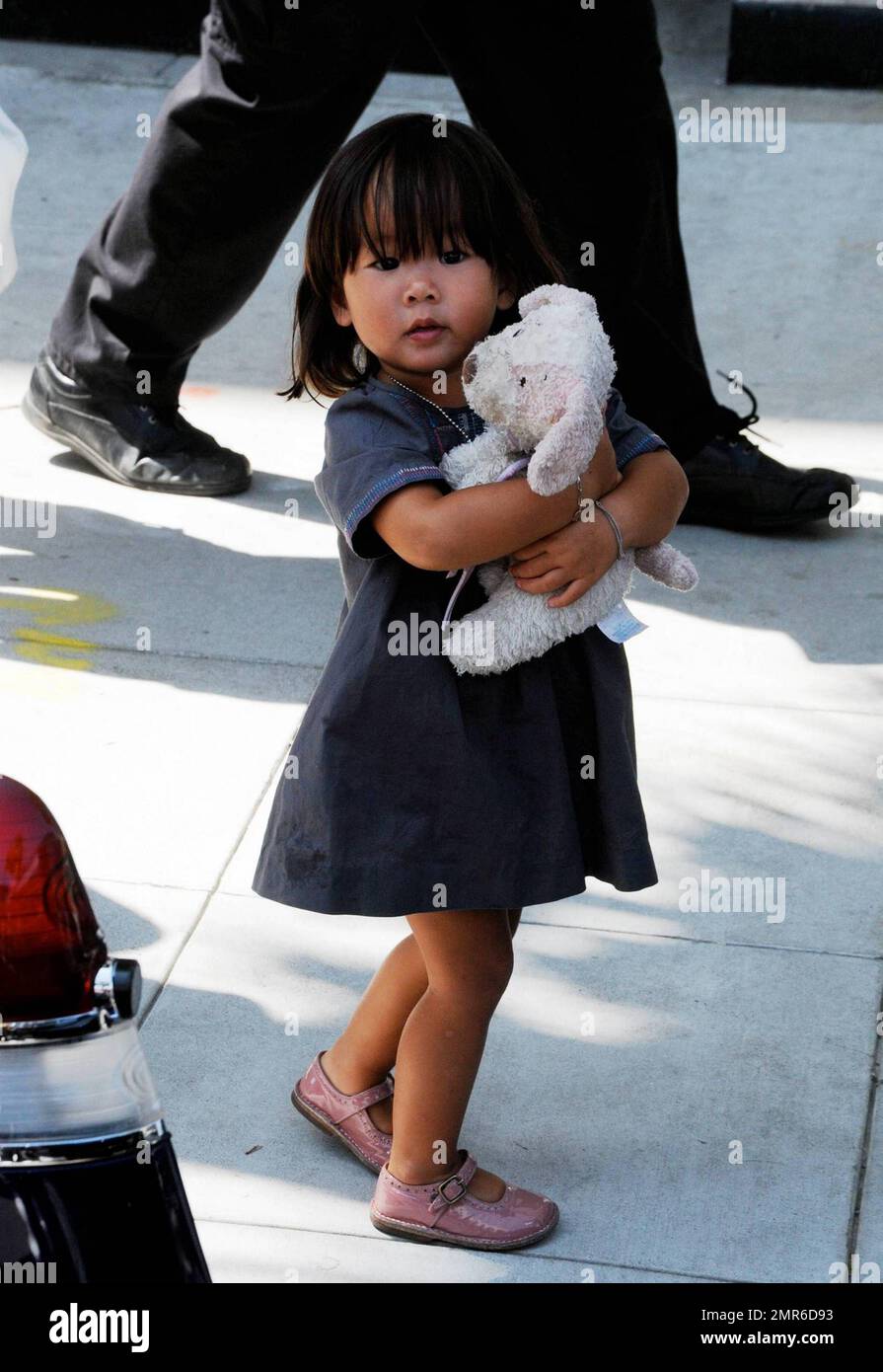 Johnny Hallyday and family enjoy lunch together in Beverly Hills. Johnny had his custom car ...