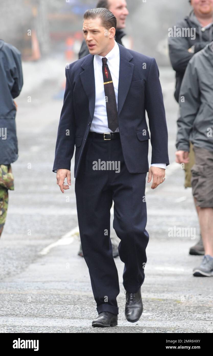 Tom Hardy and Emily Browning are seen filming scenes for the new Krays ...