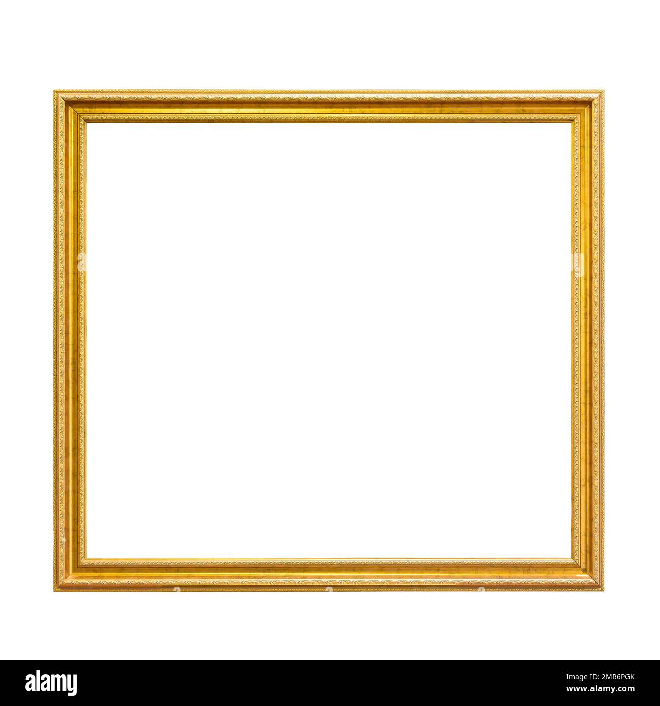 Rectangle decorative golden picture frame isolated on white background ...