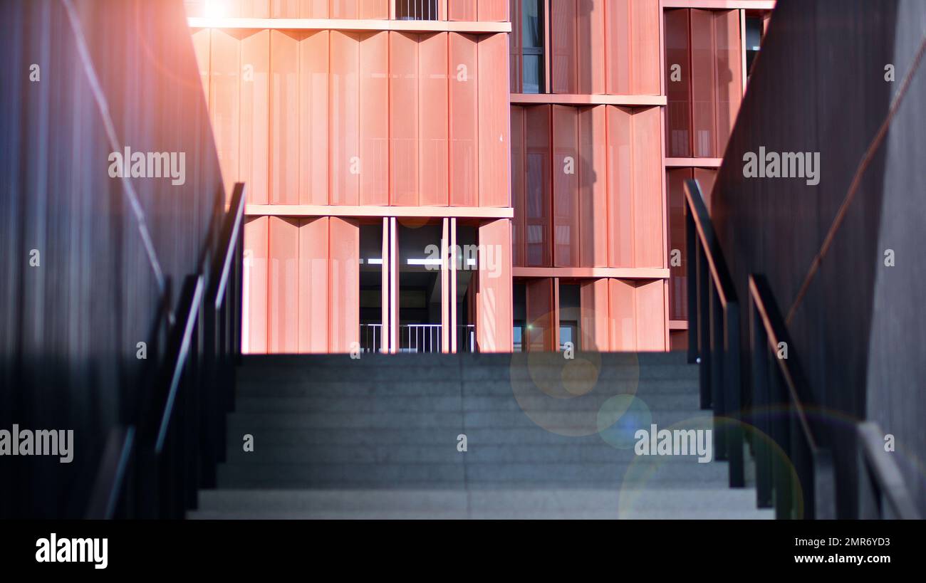 Modern concrete stairs and metal railings outside Stock Photo - Alamy