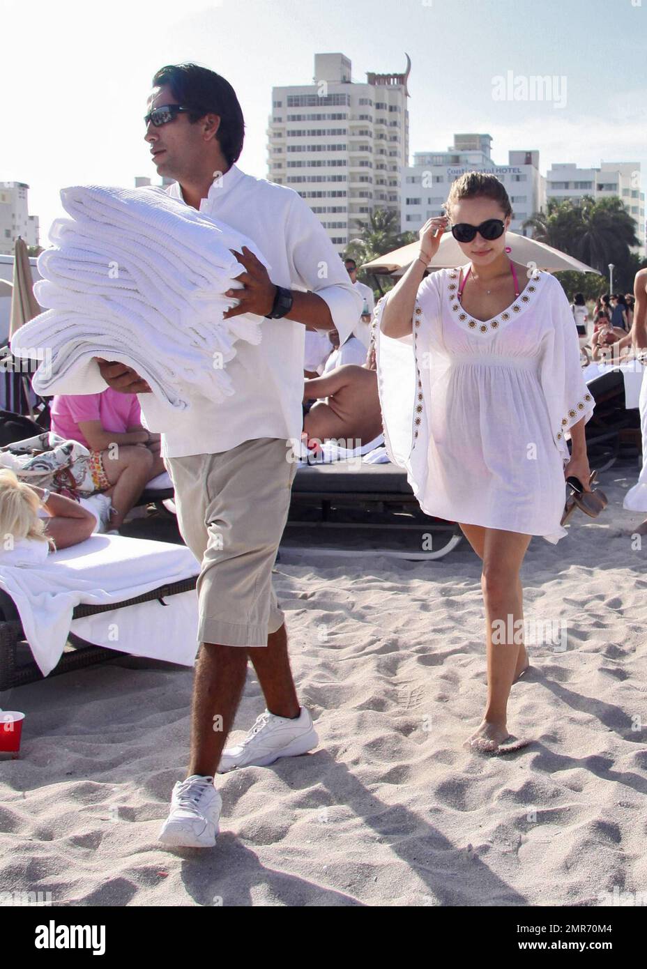 American actress and singer, Hayden Panettiere enjoys the sand with ...