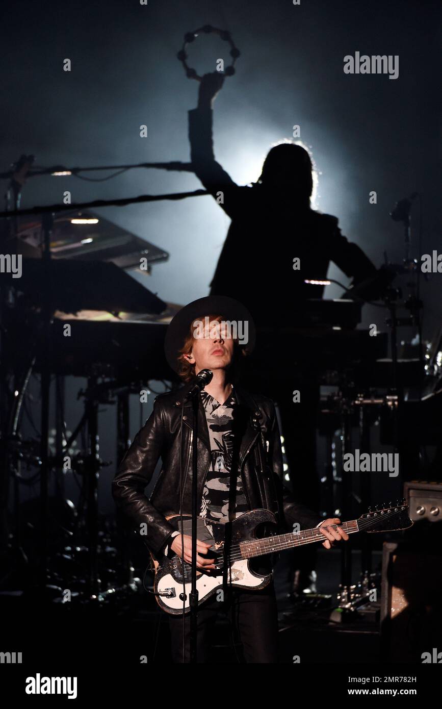 Singer-songwriter Beck, bottom, performs at the John Anson Ford ...