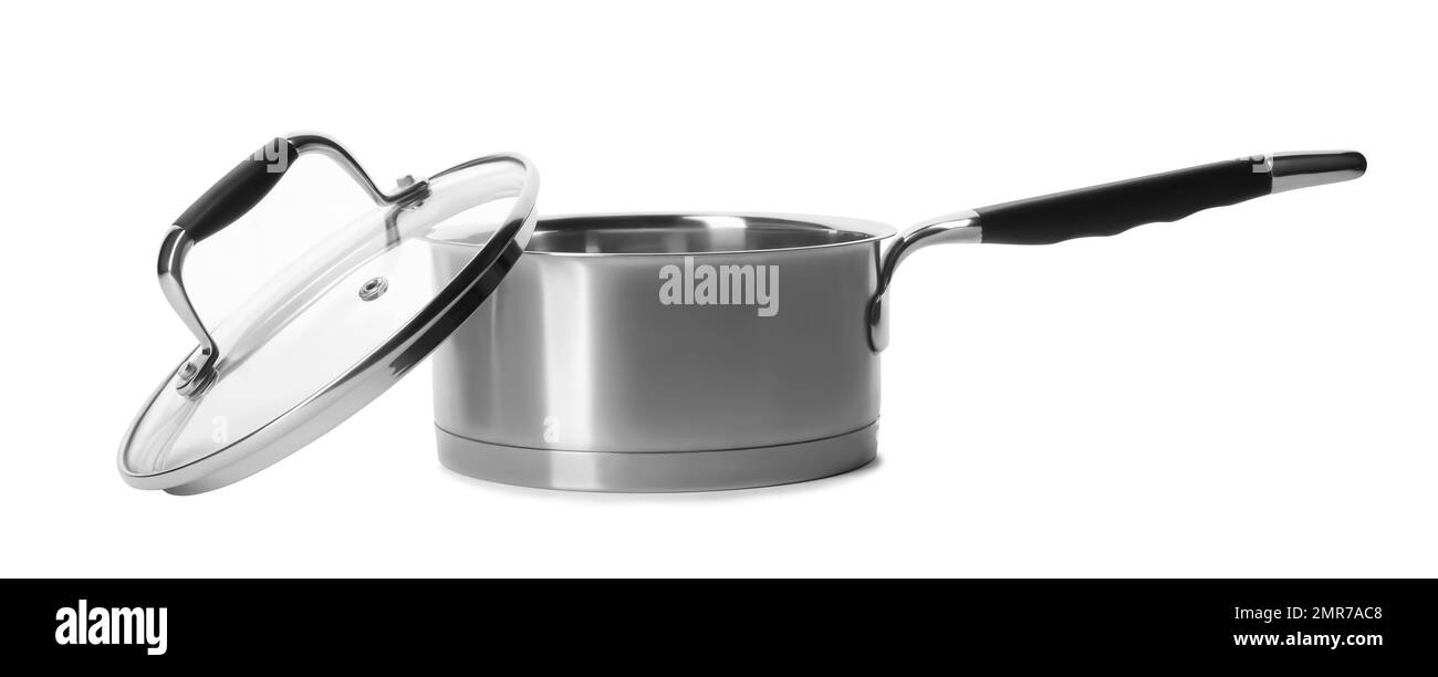 Empty modern steel saucepan with lid isolated on white Stock Photo - Alamy