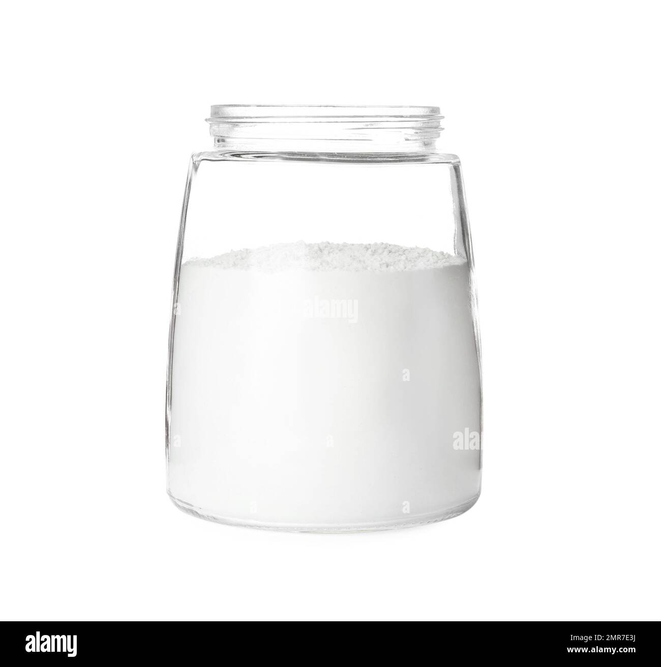 Organic flour in glass jar isolated on white Stock Photo - Alamy
