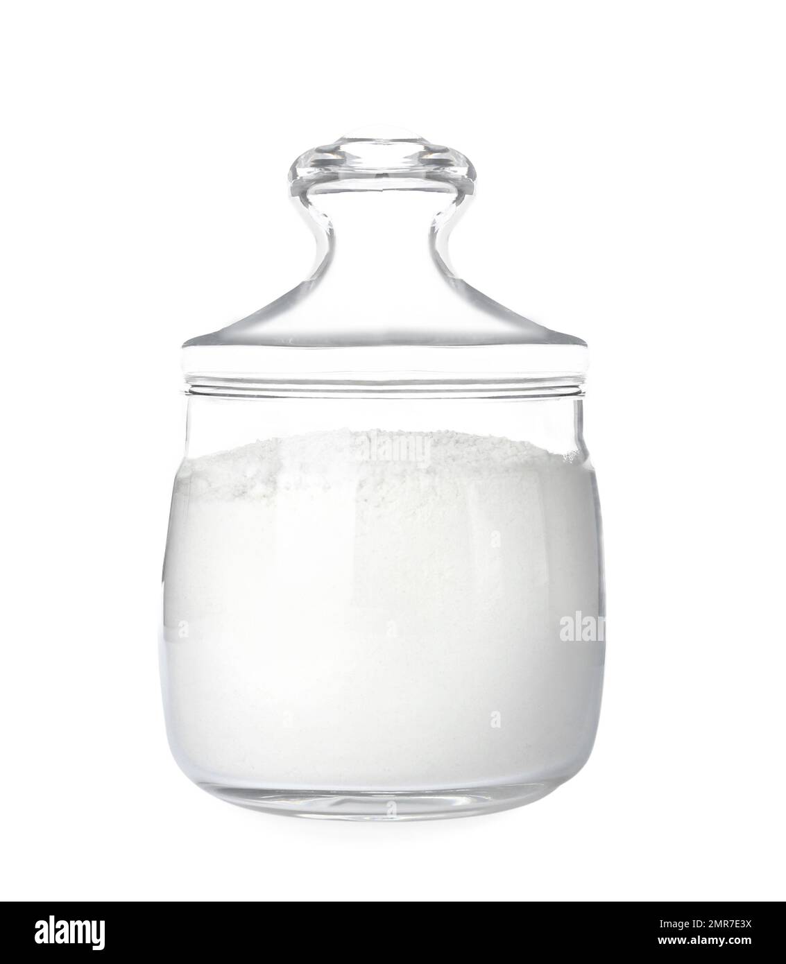 Organic flour in glass jar isolated on white Stock Photo - Alamy