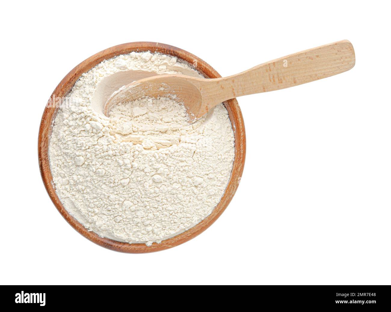Organic flour in bowl isolated on white, top view Stock Photo - Alamy