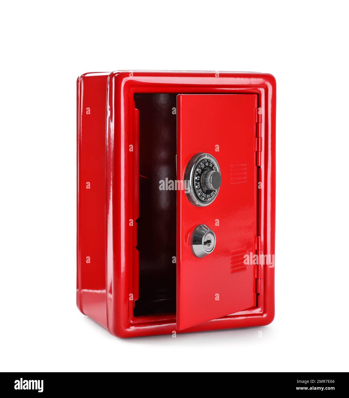 Open red steel safe isolated on white Stock Photo - Alamy